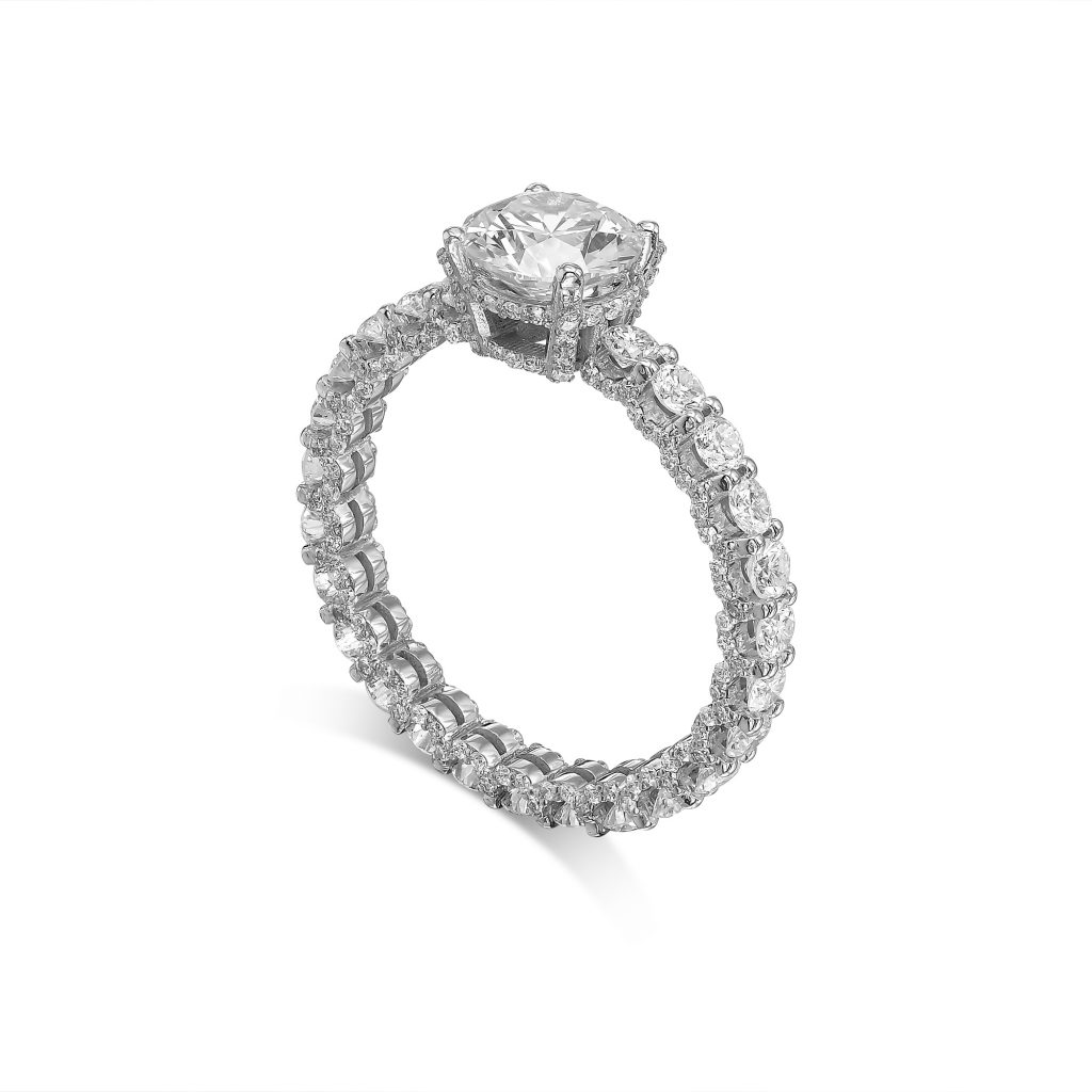 EFRAT - Round Cut Flooded Eternity Diamond Engagement ring - Kosher ...
