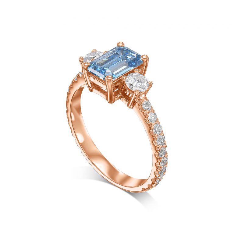 ALMOG - 2.3 carat Fancy Vivid Blue Emerald Cut Diamond Engagement Ring ...