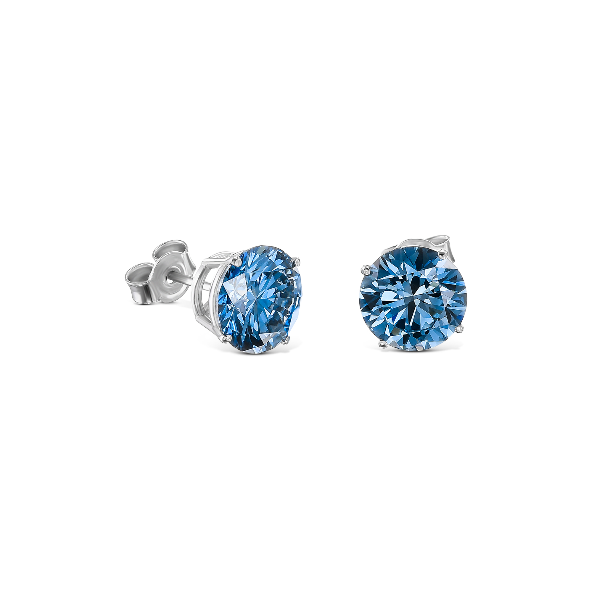 2 Carat Fancy Vivid Blue Round Cut Diamond Stud Earrings - Kosher ...
