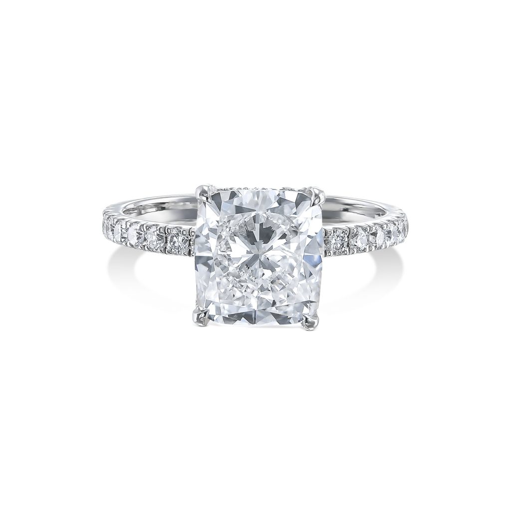 REUT - Square Cushion Cut Diamond Hidden Halo Engagement Ring - Kosher ...
