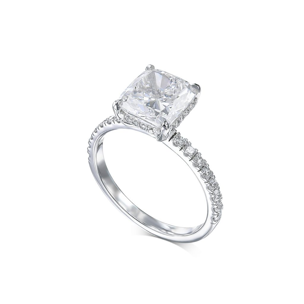 REUT - Square Cushion Cut Diamond Hidden Halo Engagement Ring - Kosher ...