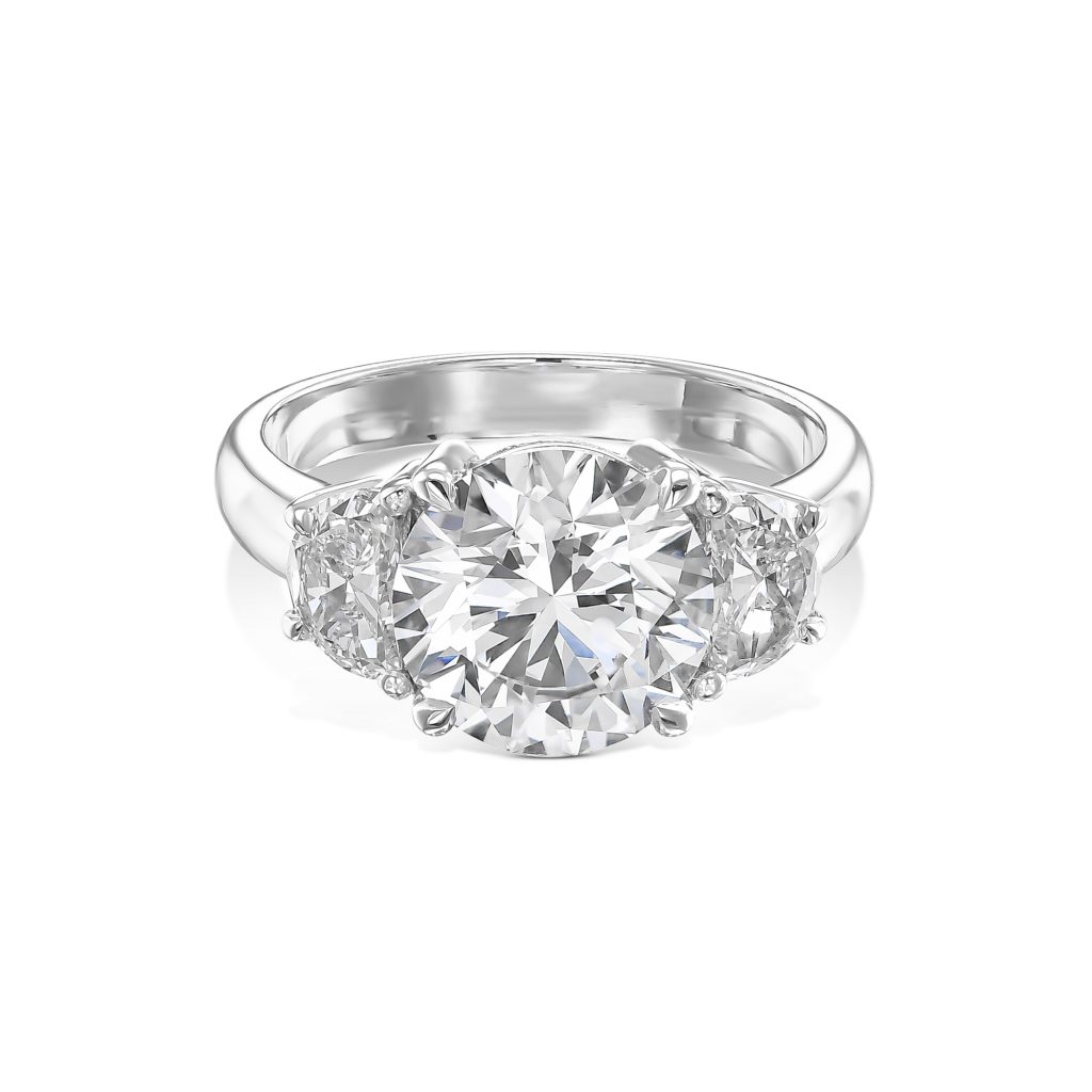 ORIT - 3.70 Carat Round Cut F/VS1 Three Stone Diamond Engagement Ring ...